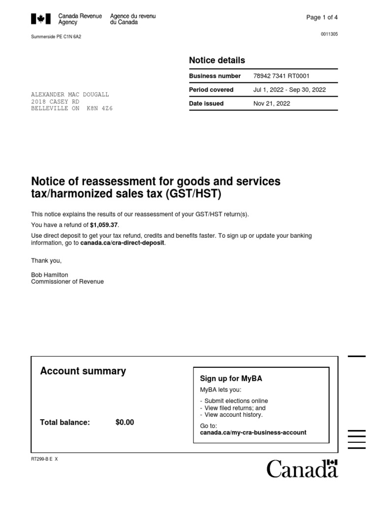 GST HST Return Notice of Assessment 2022 11 17 00 29 29 773897 PDF ...