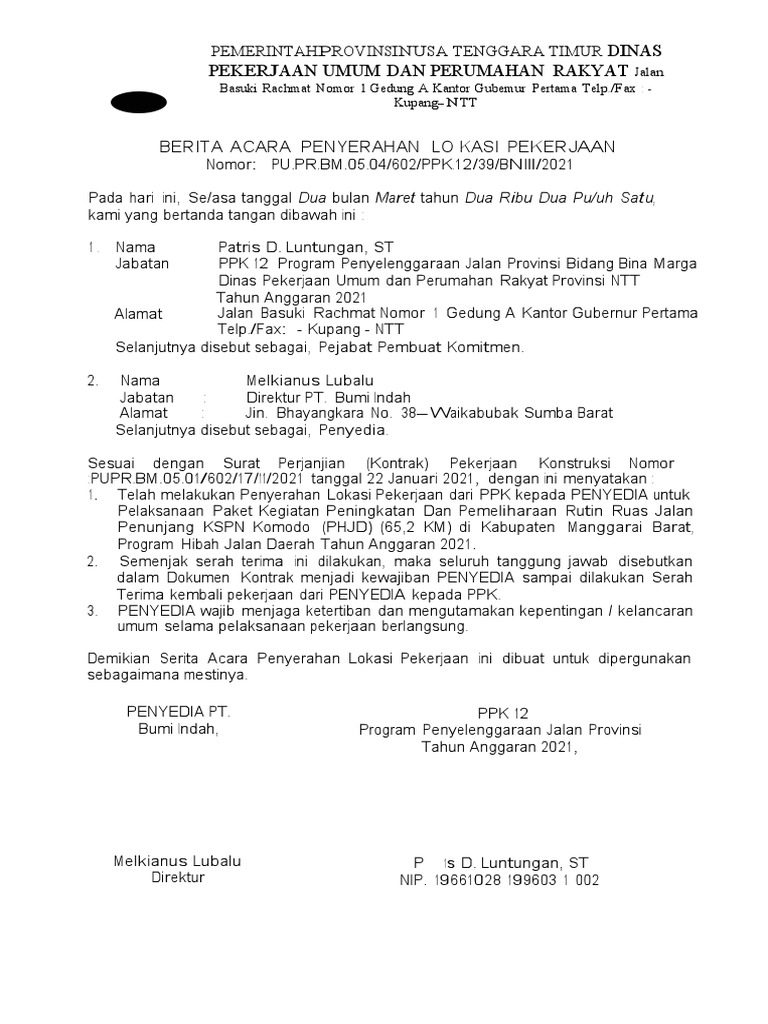 BA Penyerahan Lokasi | PDF