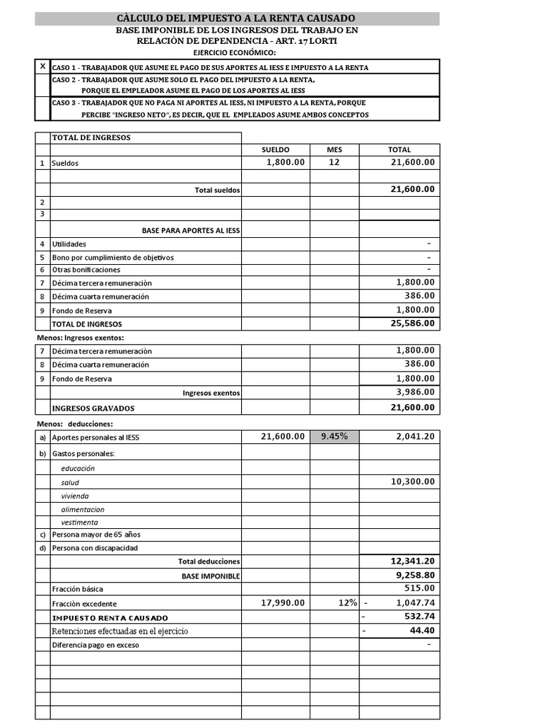 Plantilla para C+++lculo Ir Itrd Practica | PDF | Impuesto sobre la renta | Salario