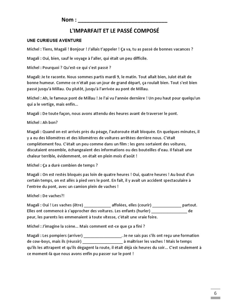 Nom: - L'Imparfait Et Le Passé Composé | PDF | Arts du langage et ...