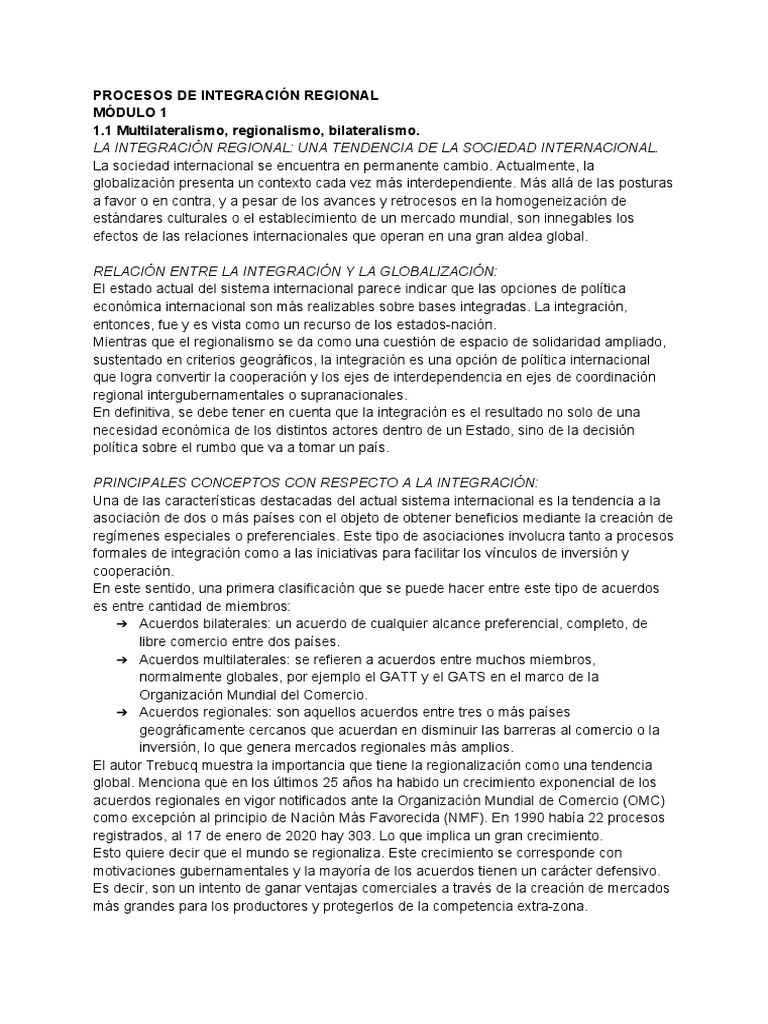 Procesos de Integracion Regional (Primer Parcial) | PDF