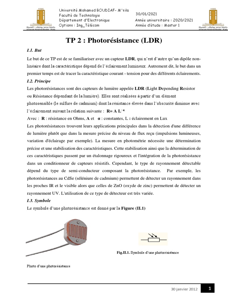 Caractérisation d'une photorésistance LDR | PDF | Électrotechnique | Électromagnétisme