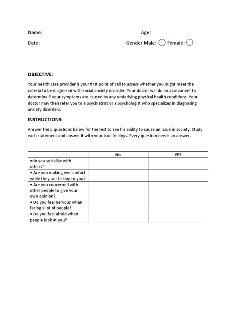 Social Anxiety Test | PDF