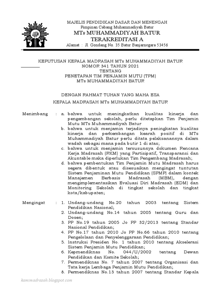 Contoh SK Tim Penjaminan Mutu | PDF