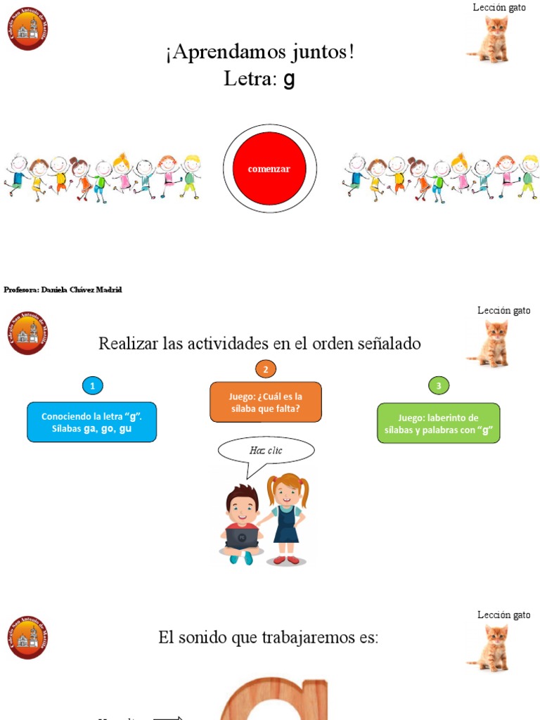 Lección de sílabas con "g" y "gato" | PDF