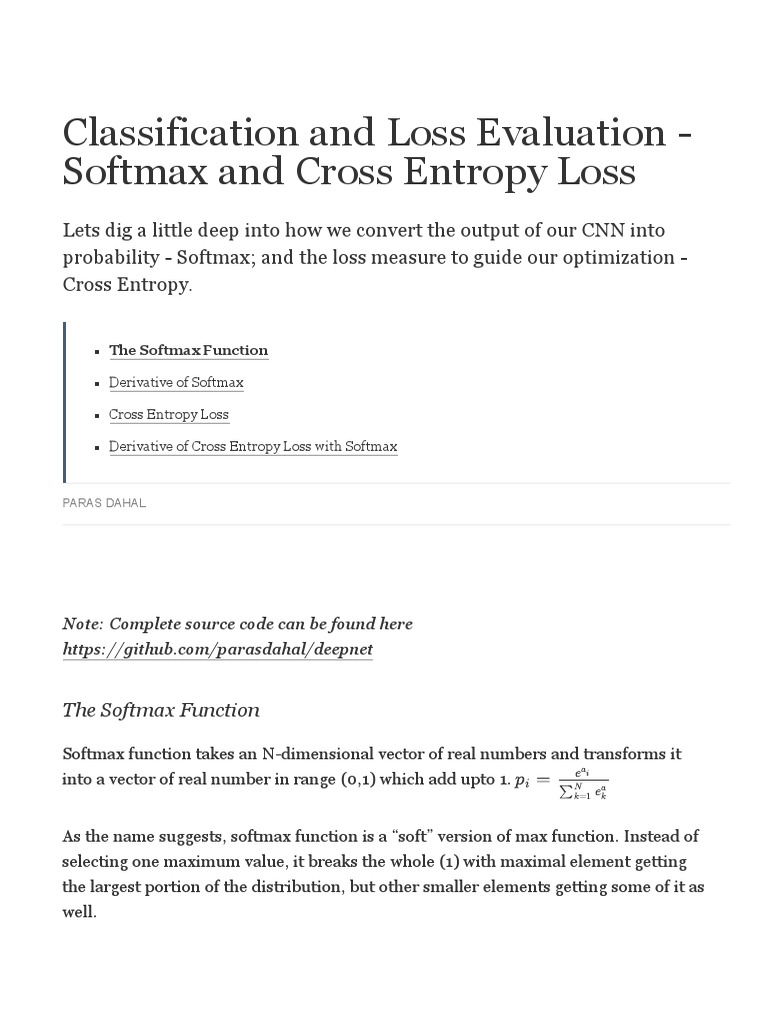 DeepNotes Softmax&Crossentropy | PDF | Mathematical Objects | Applied ...