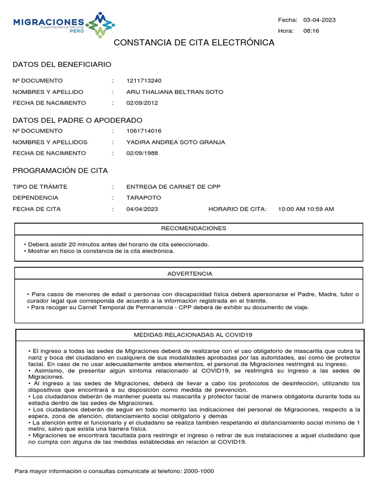 Cita para Carnet CPP en Tarapoto | PDF | Finanzas y dinero | Derecho