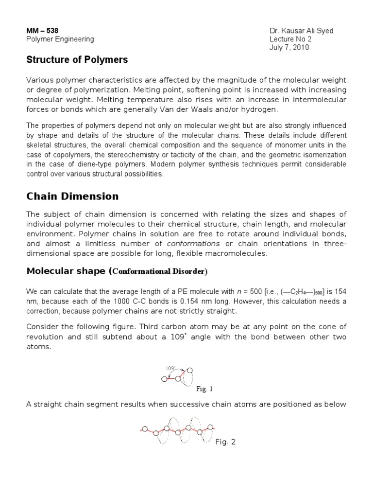 Lecture No.02 Polymer Engineering | PDF | Copolymer | Polymers