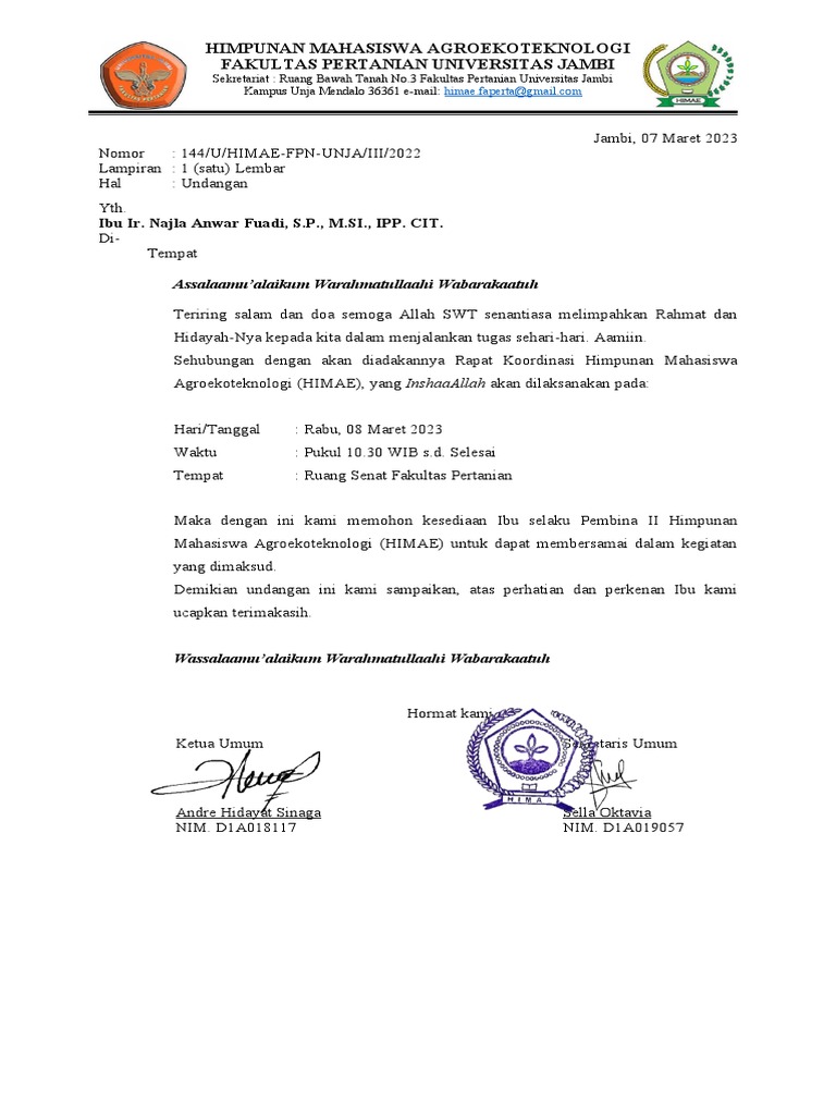 Undangan Rapat HIMAE 8 Maret 2023 | PDF