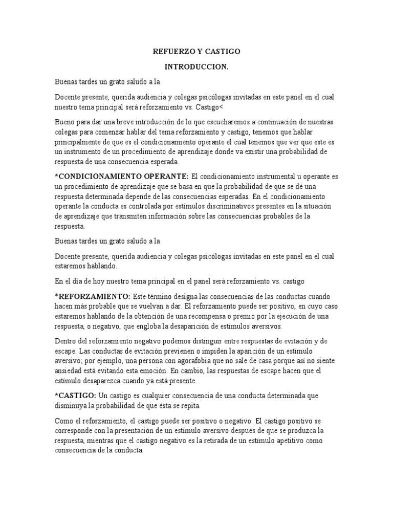 Refuerzo y Castigo | PDF | Reforzamiento | Sicología