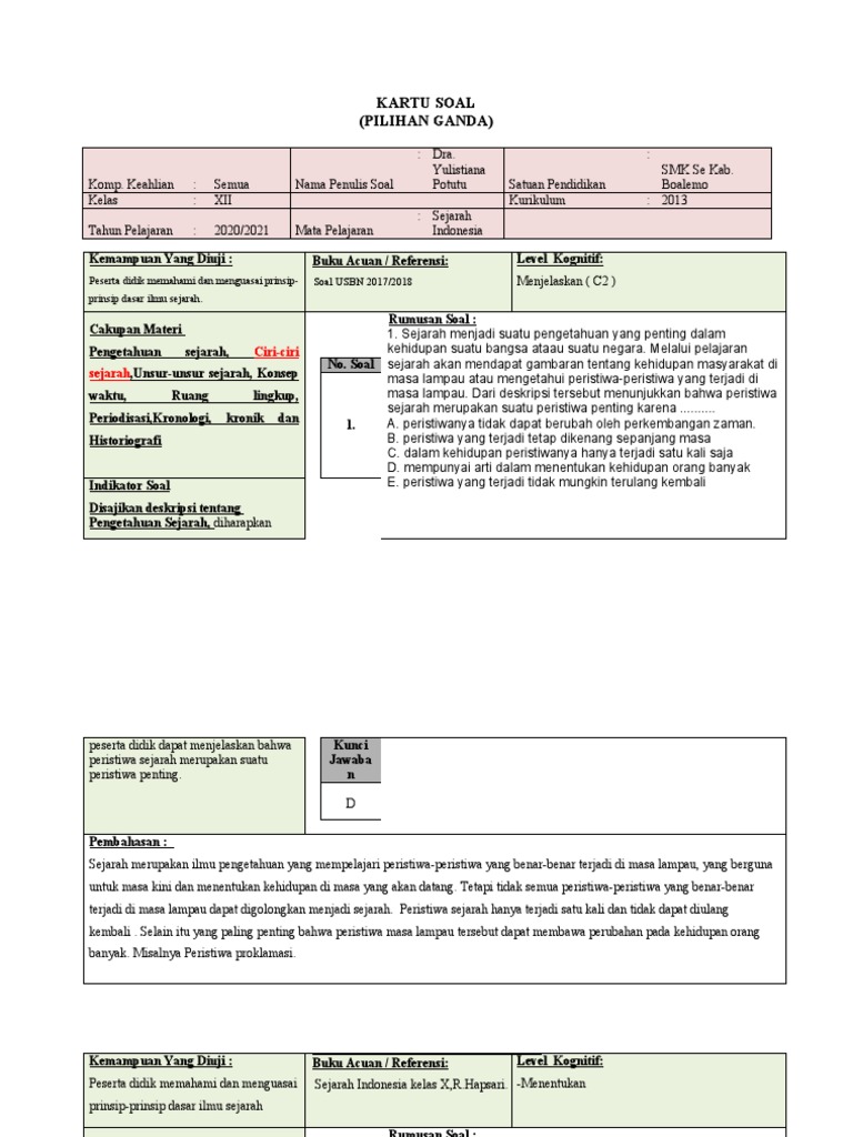 Form Kartu Soal | PDF
