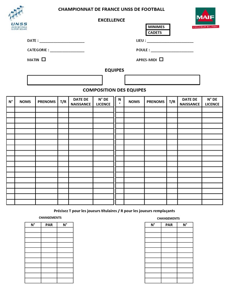 Feuille De Match De Football Modèle Mise à Jour Du Classement