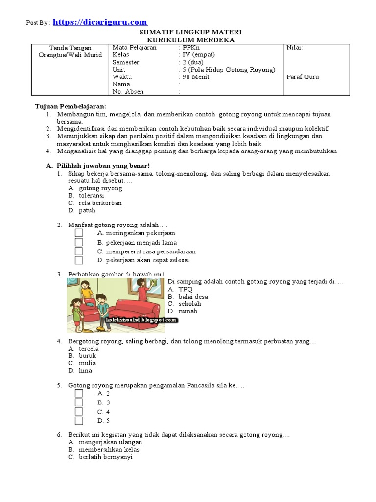 Soal UH PKN Kls 4 UNIT 5 SM 2 | PDF