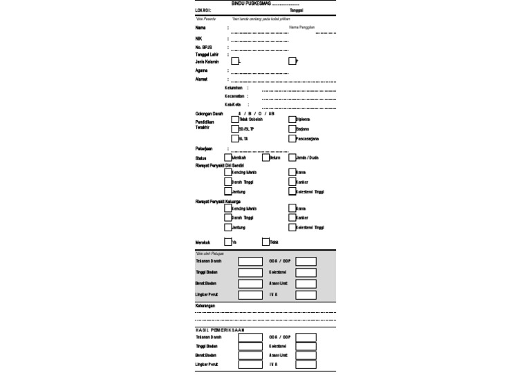 FORM Skrinning POSBINDU, BAKSOS, DLL 2018 | PDF
