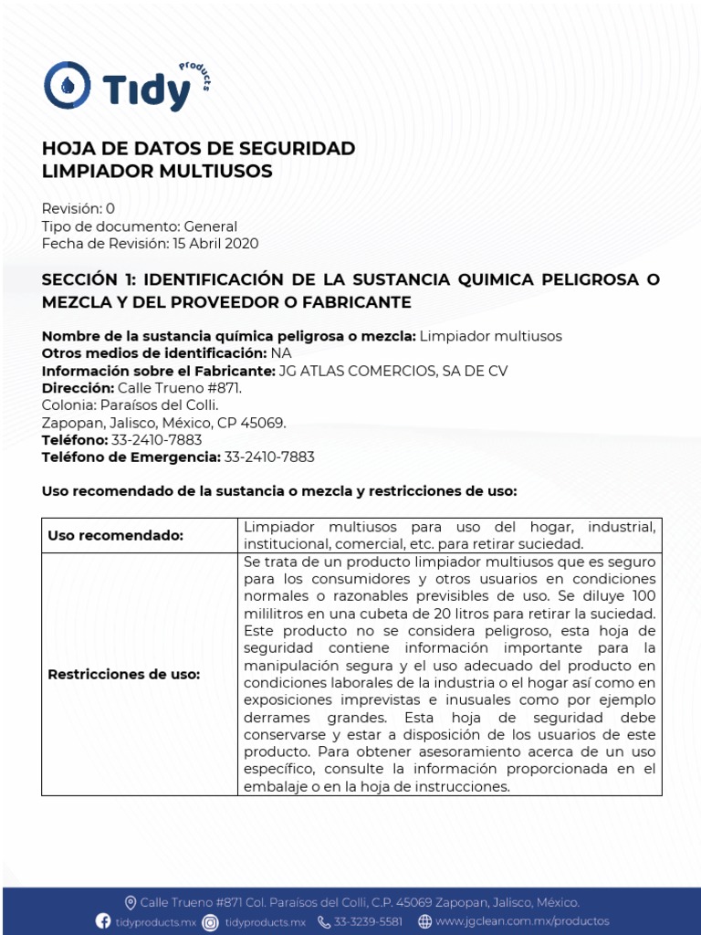 HDS Limpiador Multiusos | PDF | Residuos | Agua