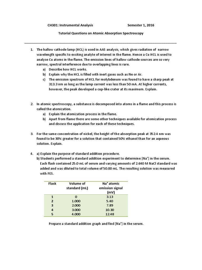 Tutorial Questions On Atomic Absorption Spectros PDF | PDF