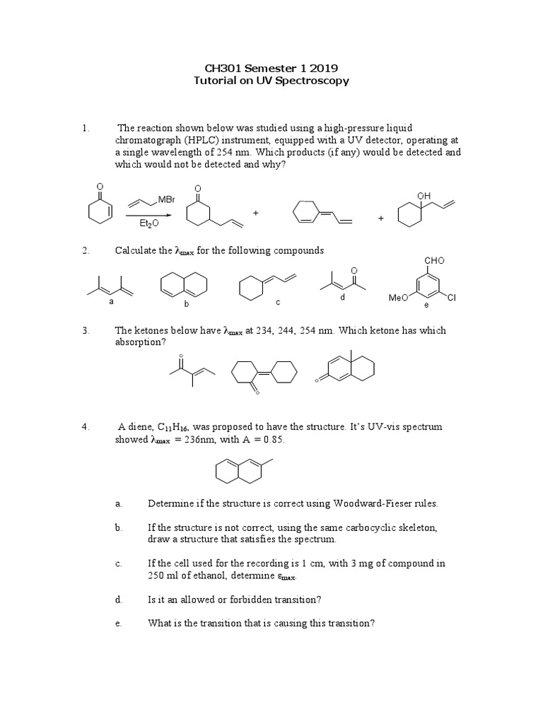 CH301 Tutorial UV Spectros PDF | PDF