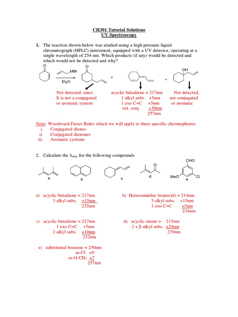 CH301 Tutorial Solutions On UV Spectros PDF | PDF