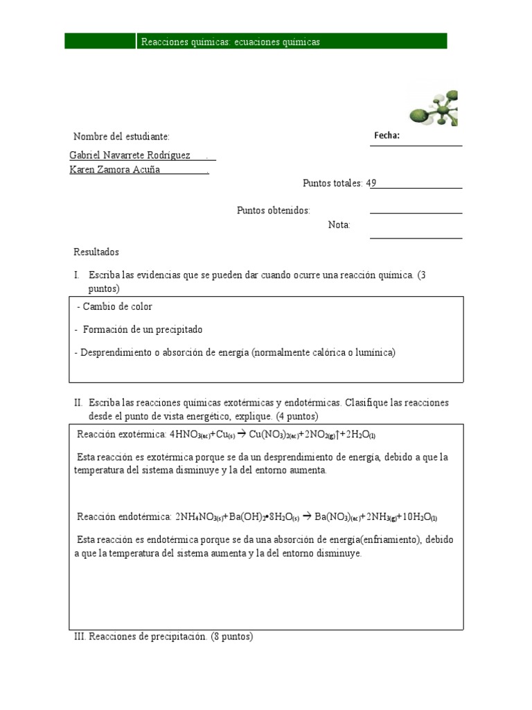 Reporte De Laboratorio Reacciones Químicas Pdf Redox Reacciones