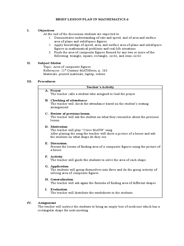 Brief Lesson Plan in Mathematics 6 | PDF