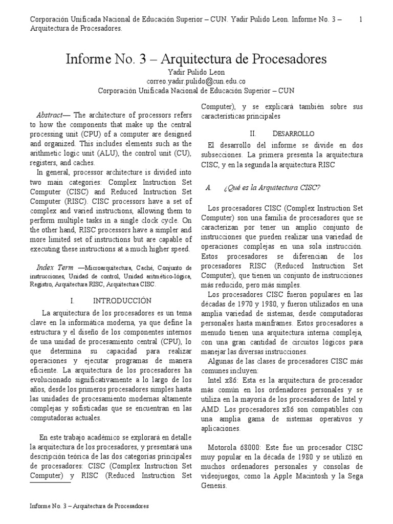 Informe ACA 3 Resuelto | PDF | Unidad Central de procesamiento | Hardware de la computadora