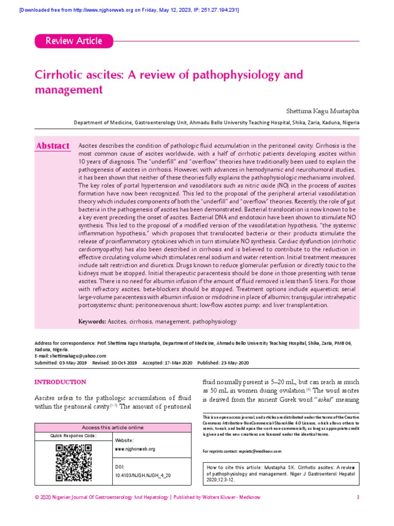 Cirrhotic Ascites: A Review of Pathophysiology and Management | PDF ...