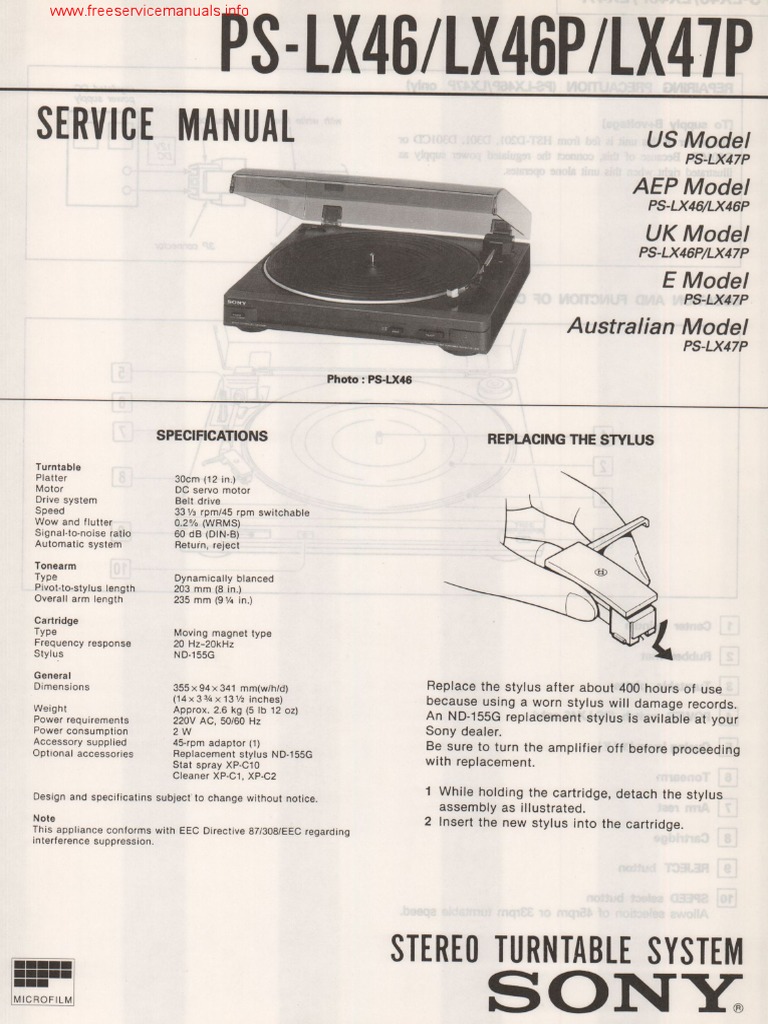 Manual Tornamesa Sony PS-LX47P PDF | PDF