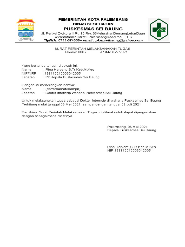 SPMT Dokter Intership Wahana PKM Sei Baung THN 2021 | PDF