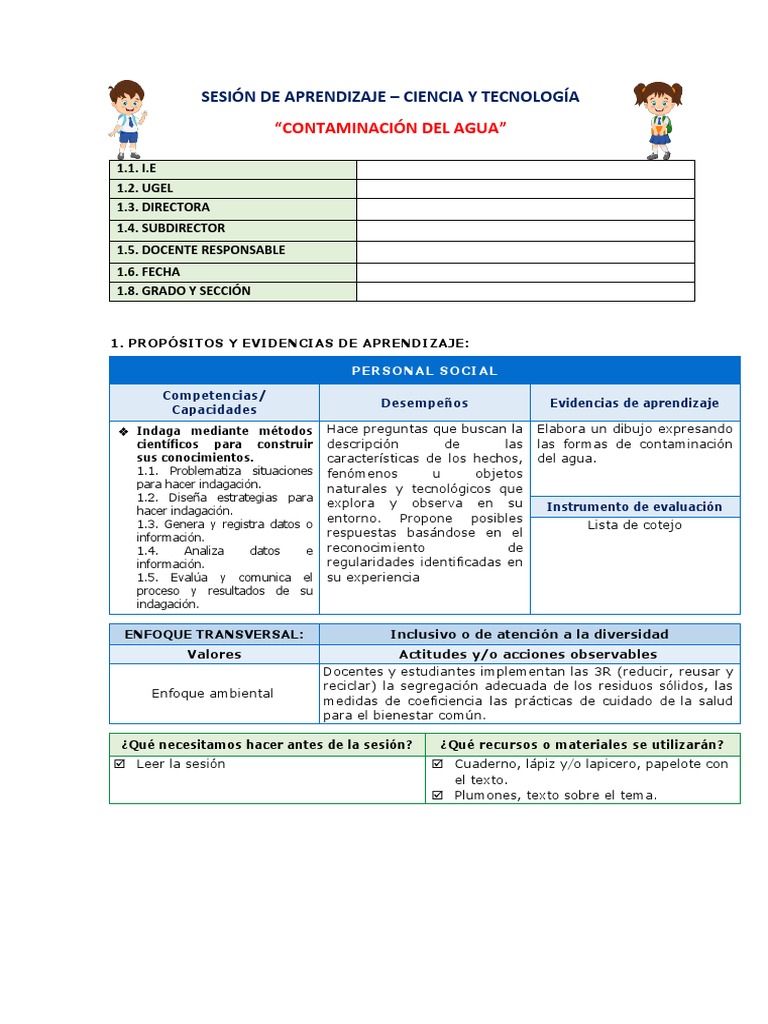 SESIÓN DE APRENDIZAJE Ciencia y Tutoria | PDF | Agua | Aprendizaje