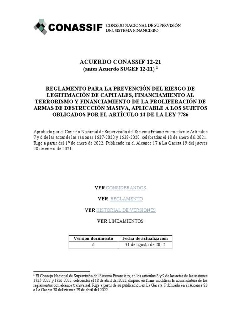 CONASSIF 12-21 (v06 31 Agosto 2022) PDF | PDF | Auditoría | Regulación