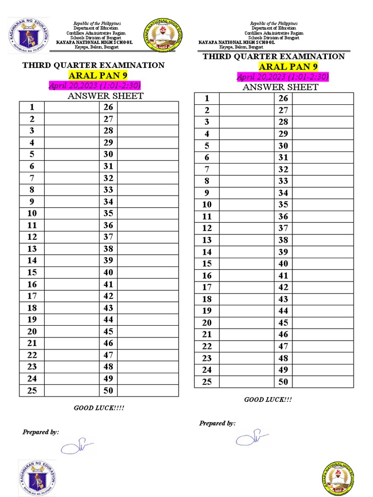 Kayapa National High School Exam | PDF | Philippines