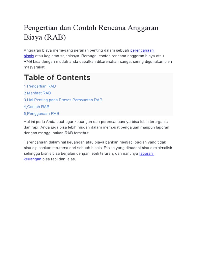 Pengertian Dan Contoh Rencana Anggaran Biaya | PDF | Bisnis