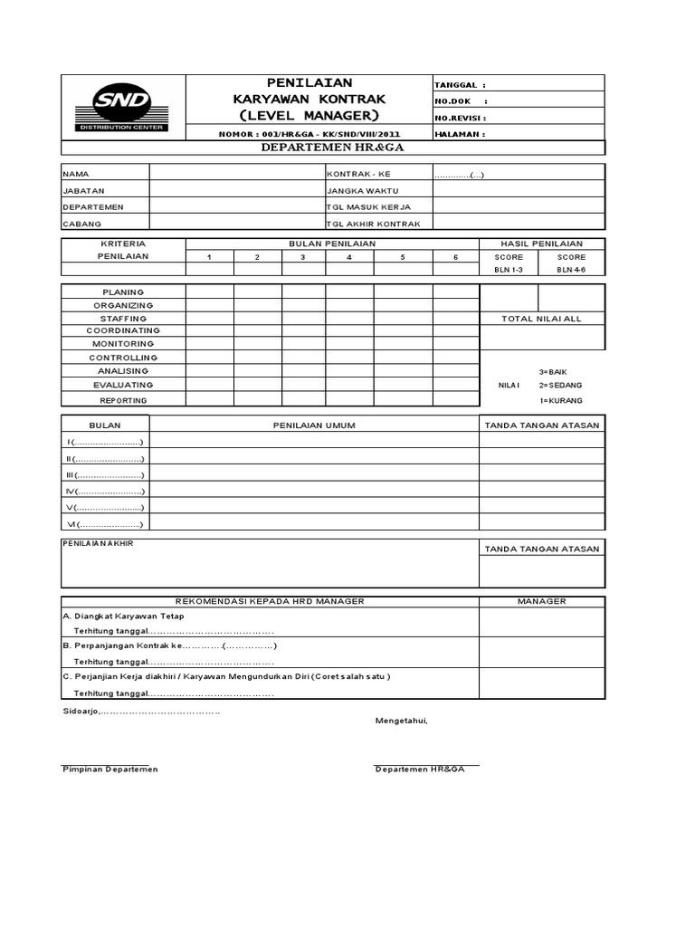 Contoh Penilaian Karyawan Kpi | PDF