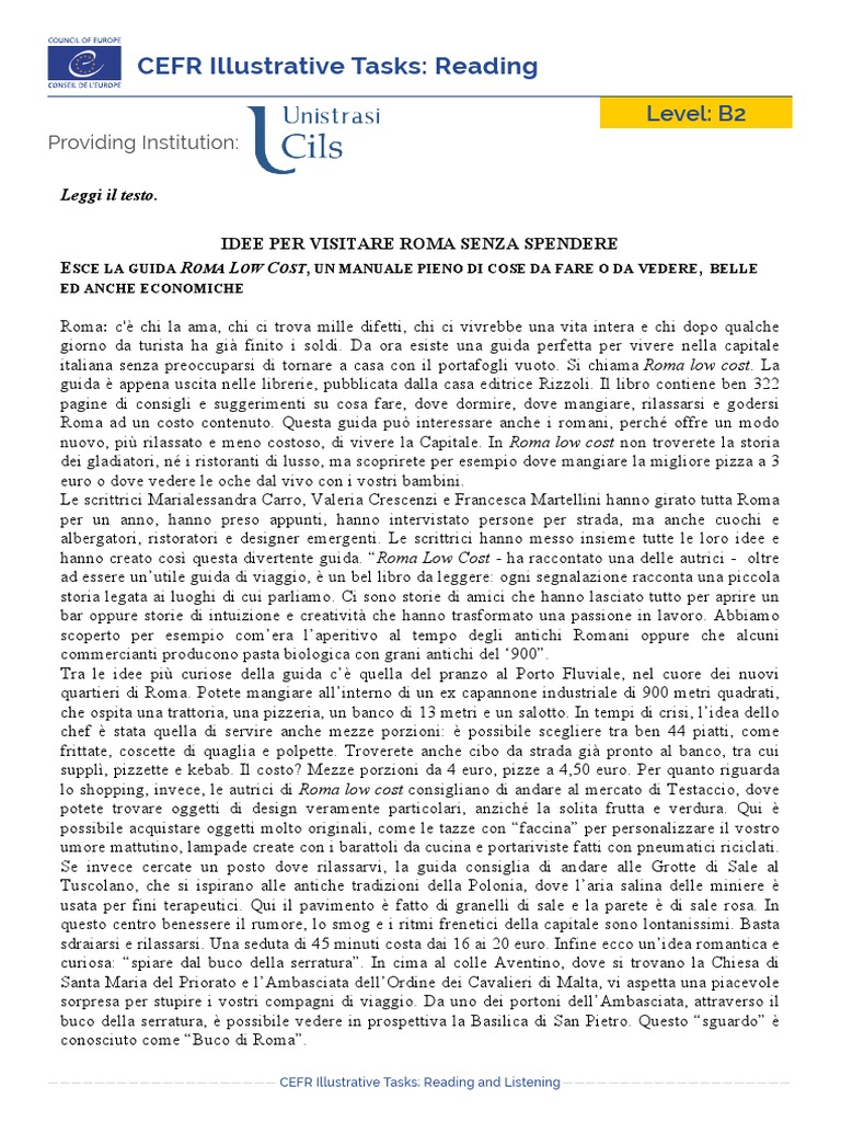Italian Reading and Comprehension | PDF