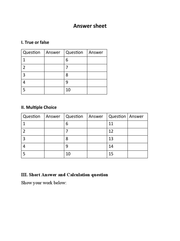 Answer Sheet | PDF