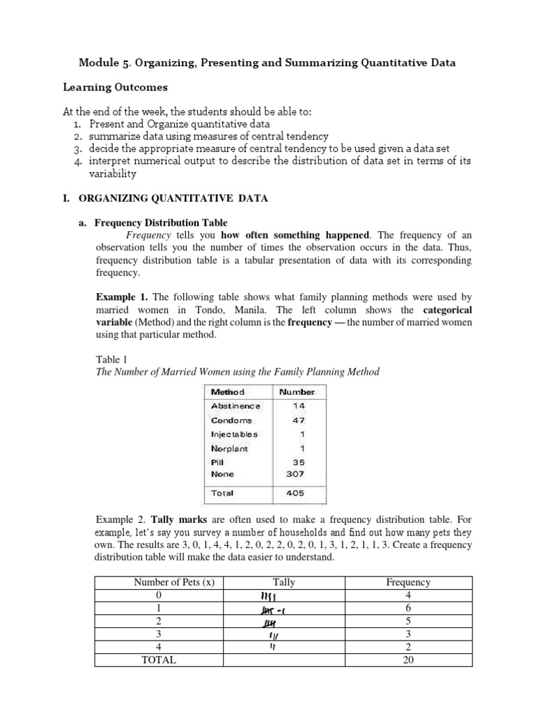 Module 5. Organizing and Summarizing Data | PDF | Sampling (Statistics) | Statistics