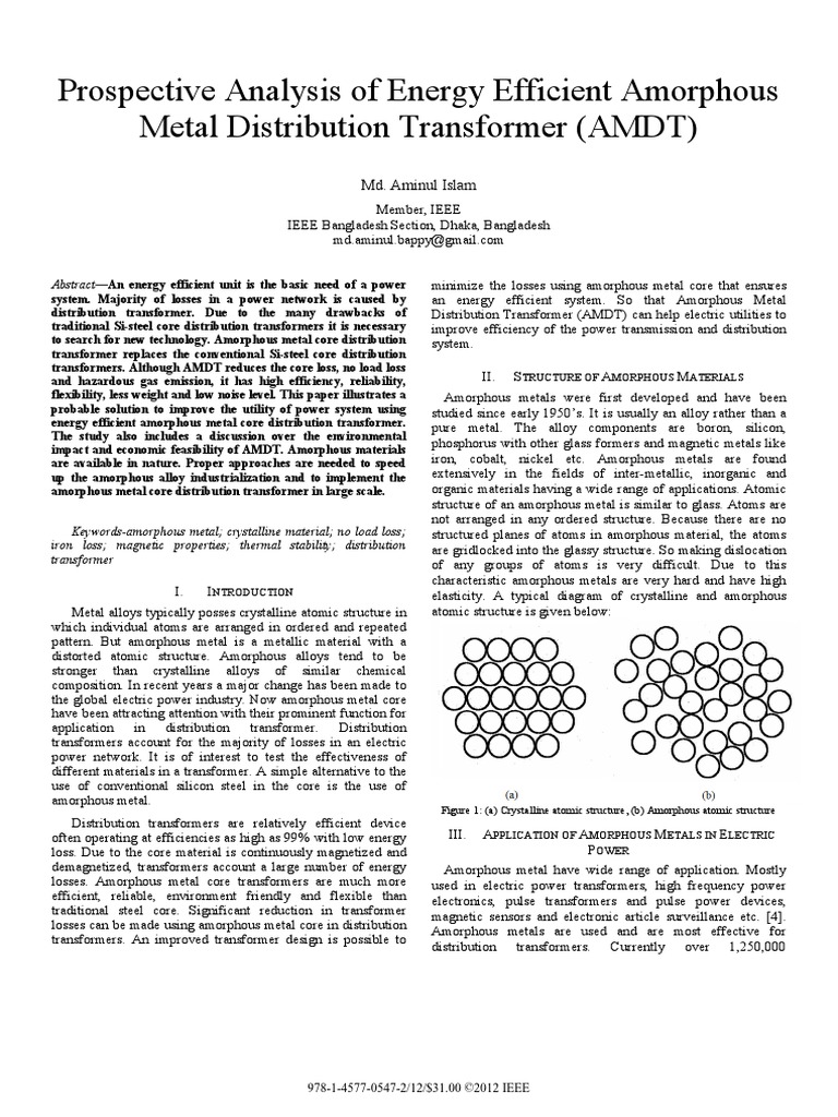 Prospective Analysis of Energy Efficient Amorphous Metal Distribution Transformer (AMDT) | PDF ...