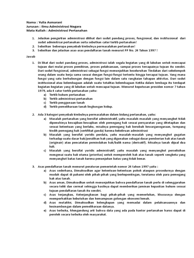Tugas 1 Administrasi Pertanahan | PDF