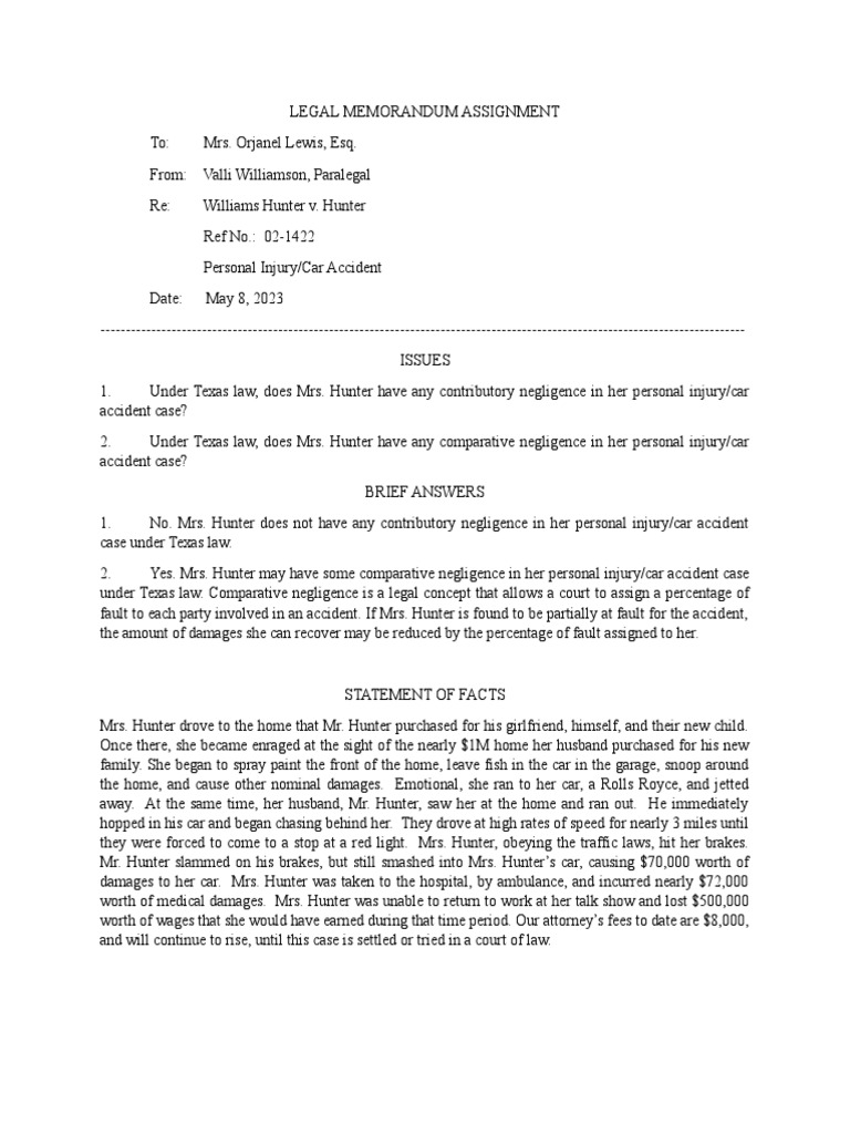 Texas Car Accident Negligence Analysis | PDF | Negligence ...