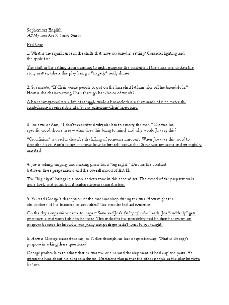 All My Sons Act 2 Study Guide | PDF