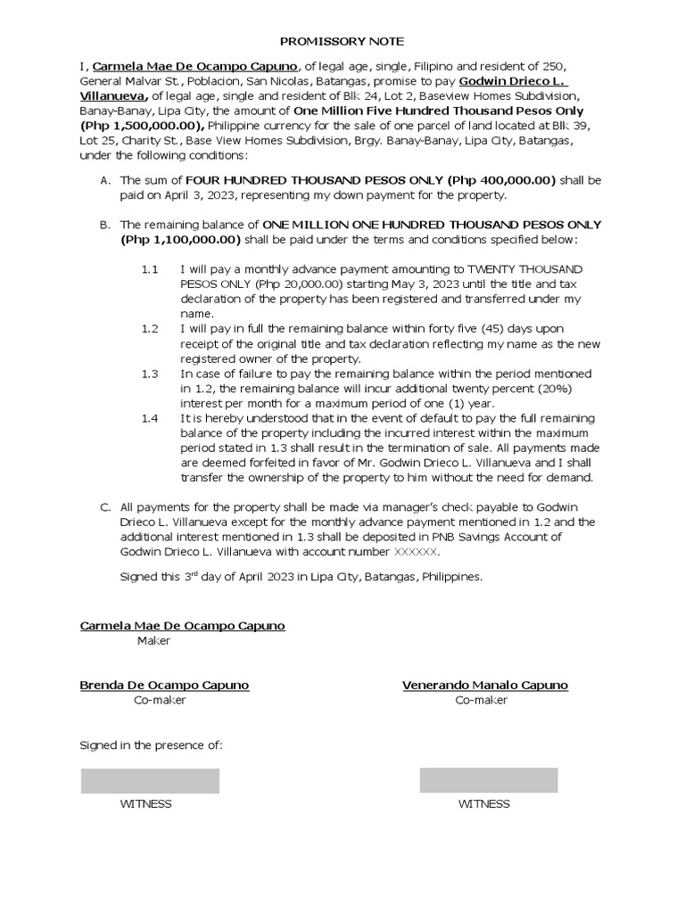 Promissory Note 1 | PDF | Money | Payments
