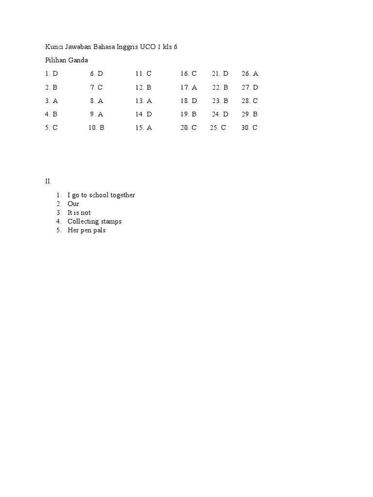 Kunci BHS Inggris Uco 1 KLS Vi 2223 | PDF