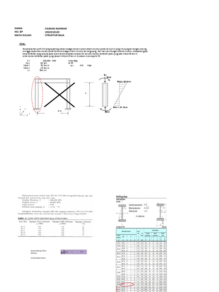 Tugas 1 - Fajrian Rahman - 2022210120 - (Struktur Baja) PDF | PDF