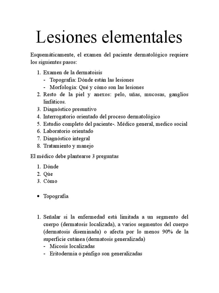 Lesiones Elementales | PDF | Piel | Epidermis