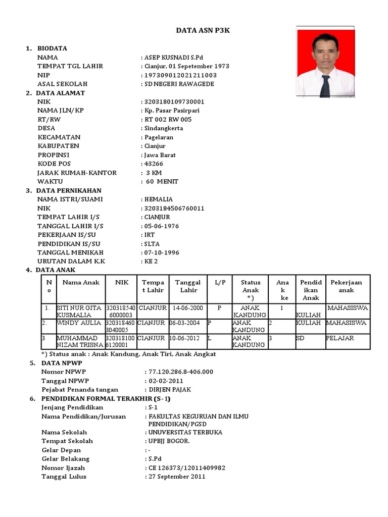 Kelengkapan Asn P3K | PDF