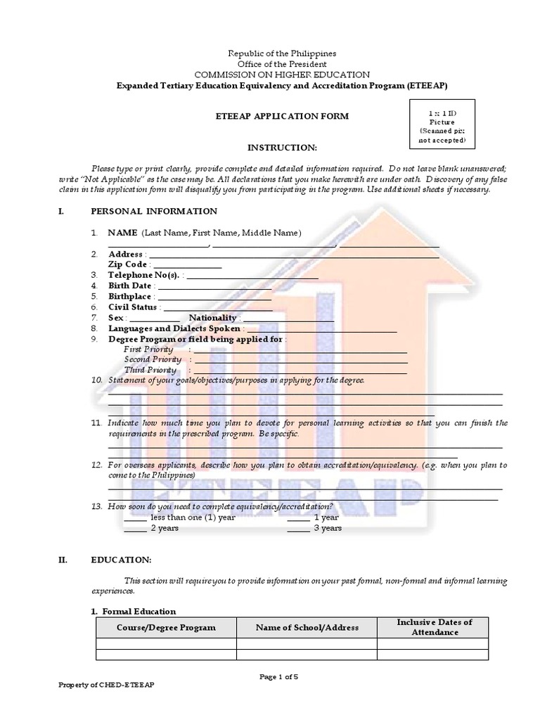 ETEEAP Application Form | Download Free PDF | Academic Degree | Higher Education