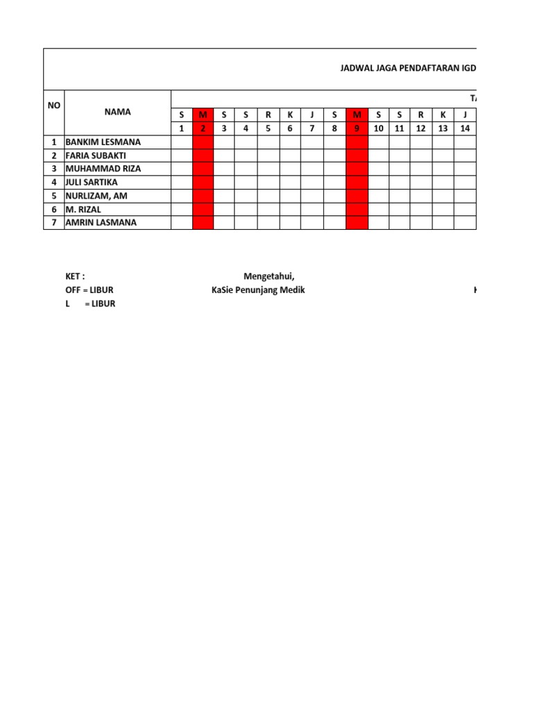 Jadwal Jaga 2022 | PDF