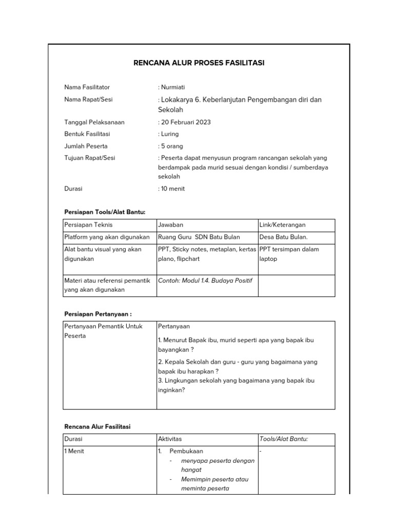 M3. Contoh Rencana Alur Proses Fasilitasi Luring | PDF | Karier ...