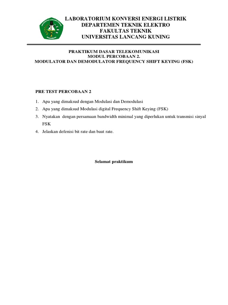 Percobaan 2. Modulator Dan Demodulator Frequency Shift Keying (FSK) | PDF