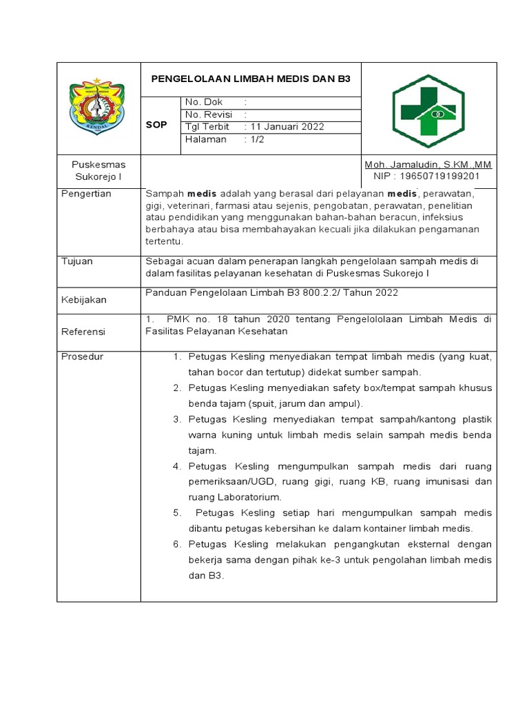 Sop Pengelolaan Limbah Medis Dan Limbah B3 | PDF